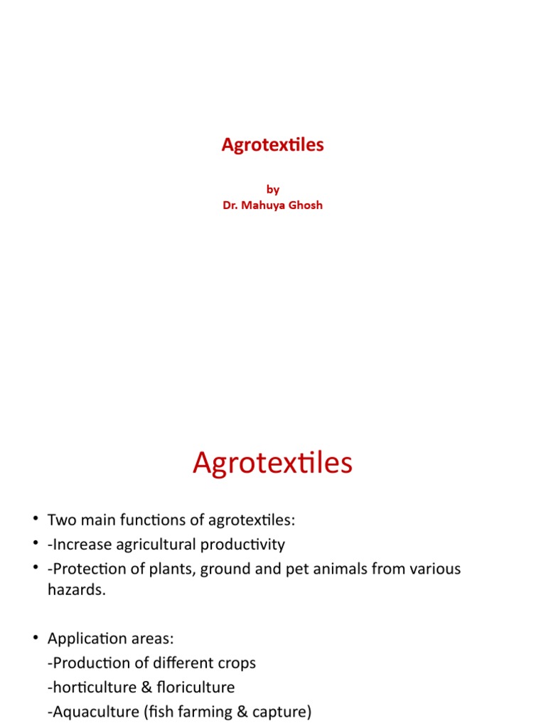 Agrotextiles - Study Material - 8th Semester BTech - 2023 | PDF | Fibers | Soil