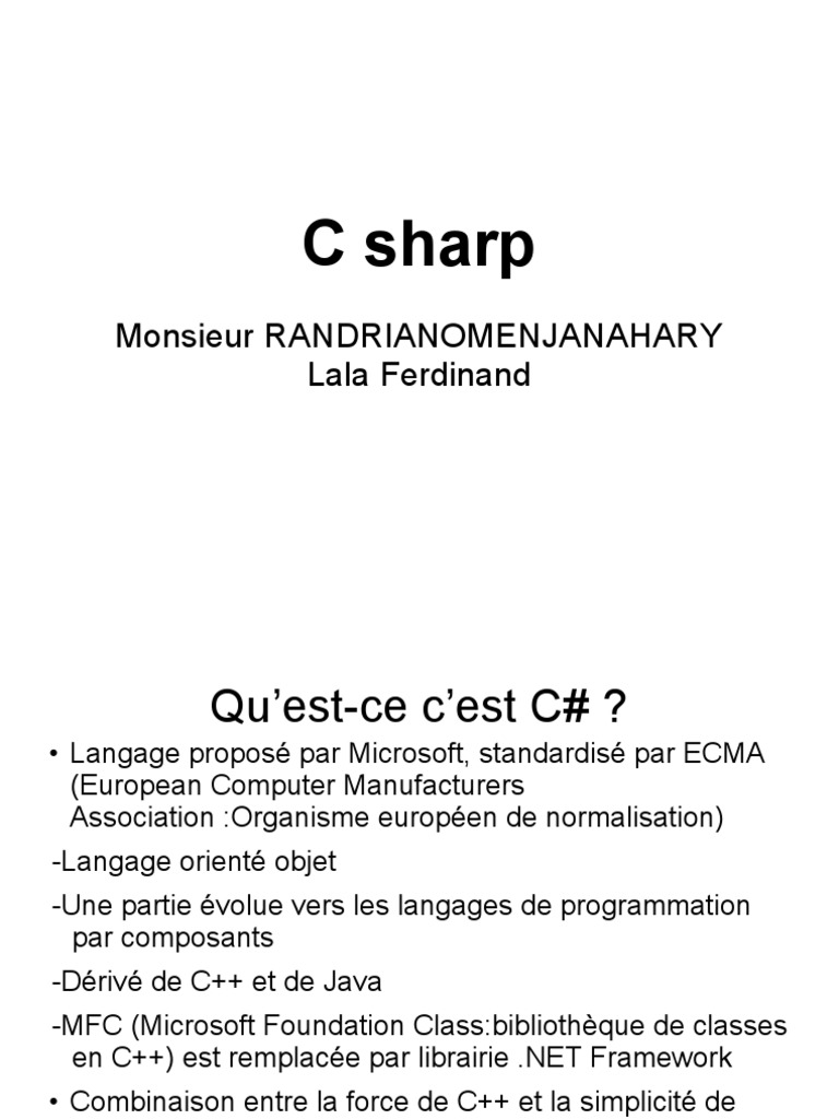 C Sharp | PDF | C# (Langage de programmation) | Structure de contrôle