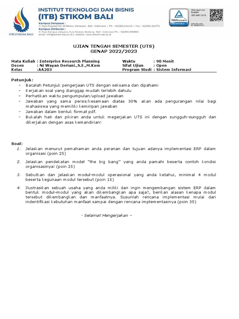 UTS-ERP AA203 - 200030320 - Putu Diaz Arya Arya BI | PDF