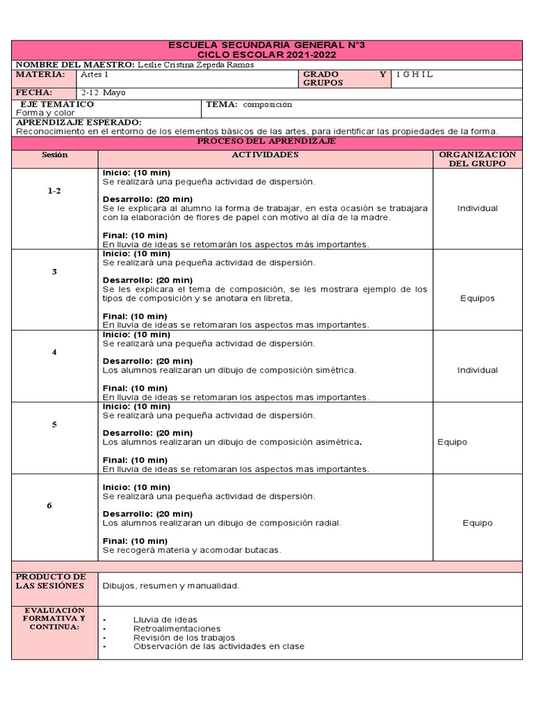 Planes Artes 1 y 2 | PDF | Dibujo | Cognición