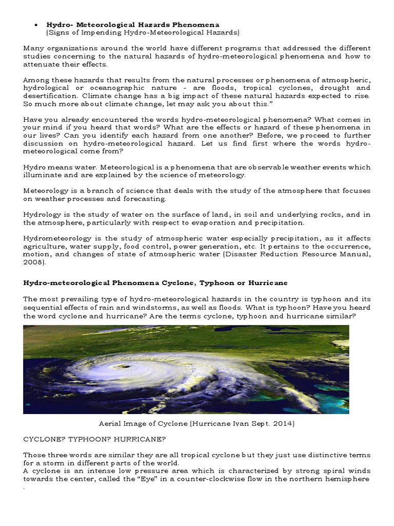DRRR - Hydro - Meteorological Hazards Phenomena | Download Free PDF | Tropical Cyclones | Sinkhole