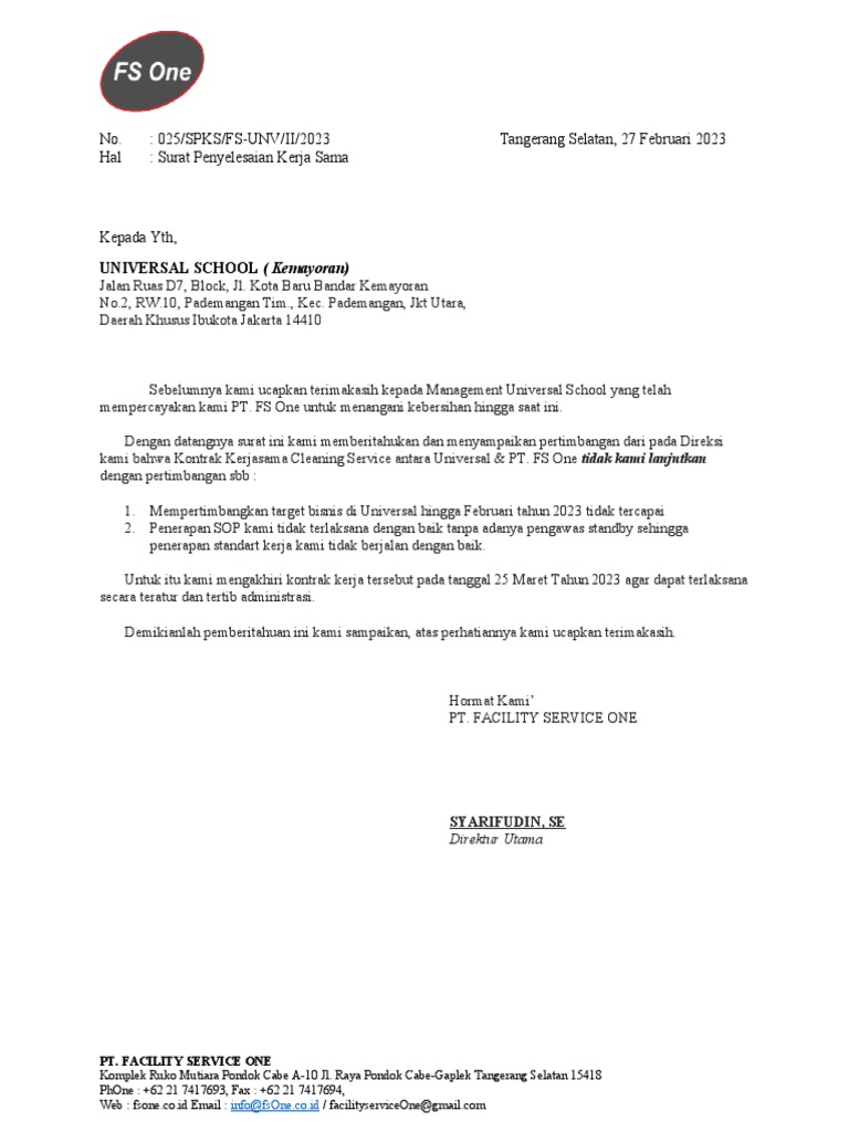 Surat Pemutusan Universal | PDF