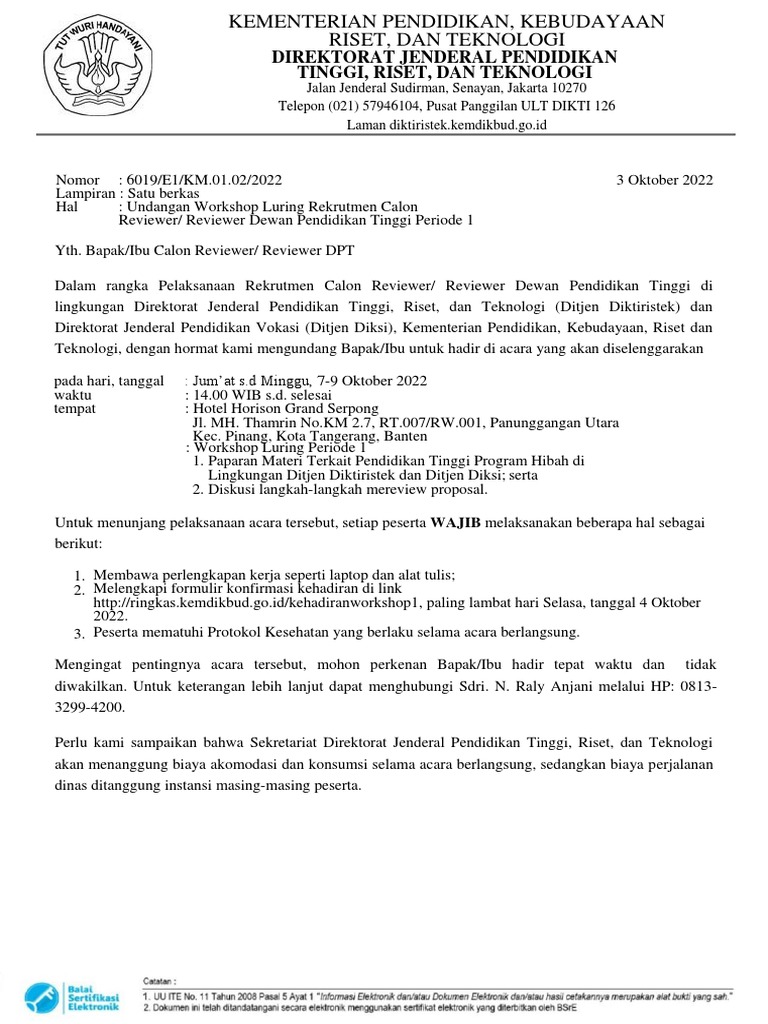 Undangan Peserta Workshop Periode 1 Luring | PDF