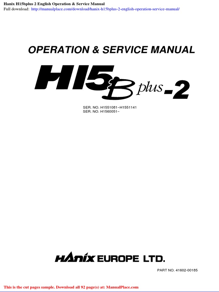 Hanix h15bplus 2 English Operation Service Manual | PDF | Manufactured ...