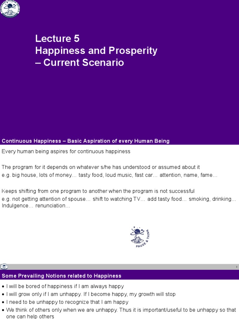 Uhv Ii Lecture 5 Happiness And Prosperity Current Scenario V3 Pdf Happiness Psychology