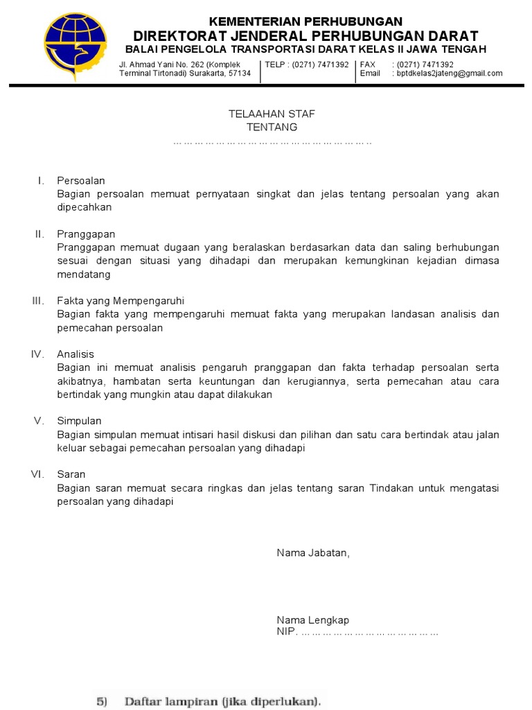 Contoh Format Telaahan Staf - KM 41-2021 | PDF