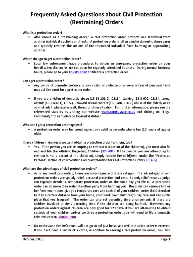Protection Orders FAQs | PDF | Restraining Order | Criminal Law