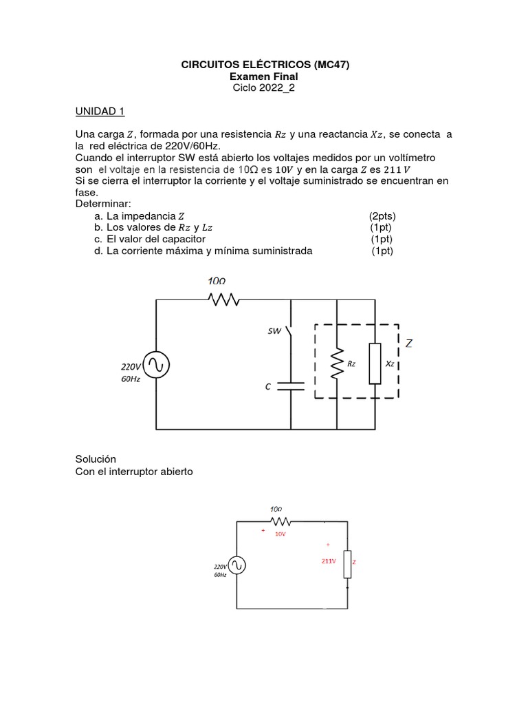 Solucionario Del Examen Final Circuitos Electricos 2020-Ii | PDF | Impedancia eléctrica | voltaje