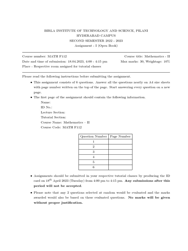 Math F112 - Assignment I | PDF | Eigenvalues And Eigenvectors | Matrix Theory
