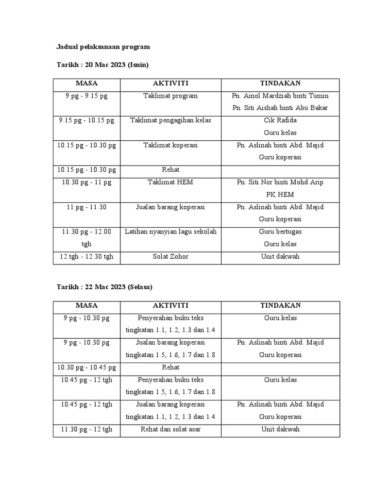 Jadual Program Transisi t1 2023 New | PDF