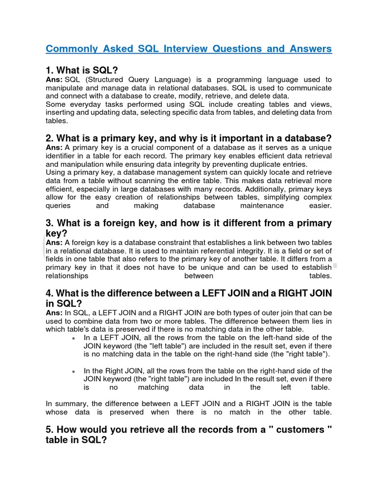 Commonly Asked SQL Interview QnA | PDF | Database Index | Database Transaction