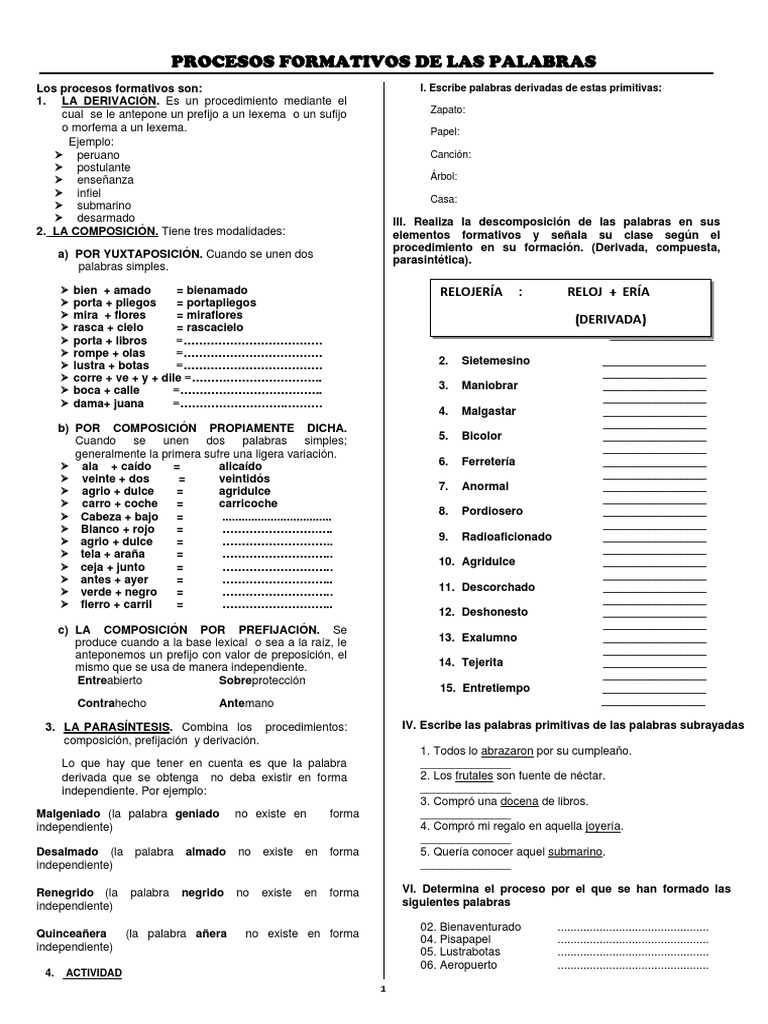 Formación de palabras: derivación y composición | PDF | Mecánica del ...