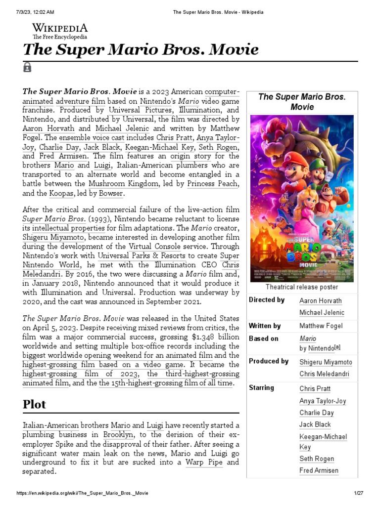The Super Mario Bros. Movie - Wikipedia | PDF | Mario