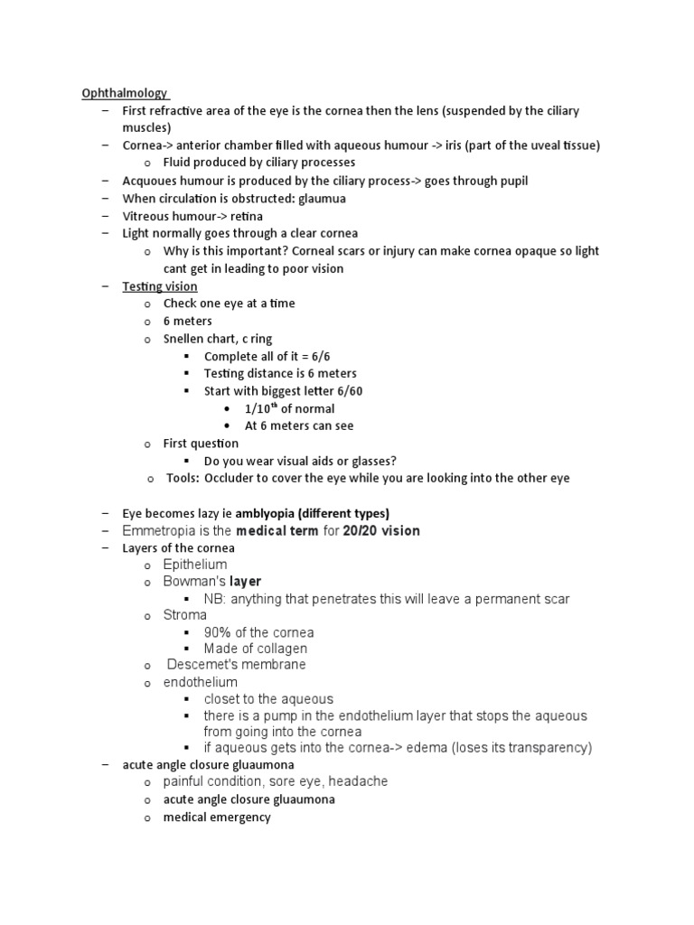 Ophthalmology Notes | PDF | Cornea | Visual System