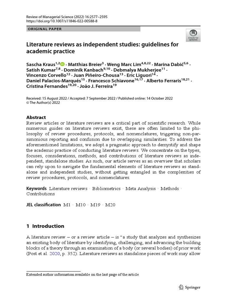 Literature Reviews As Independent Studies: Guidelines For Academic ...