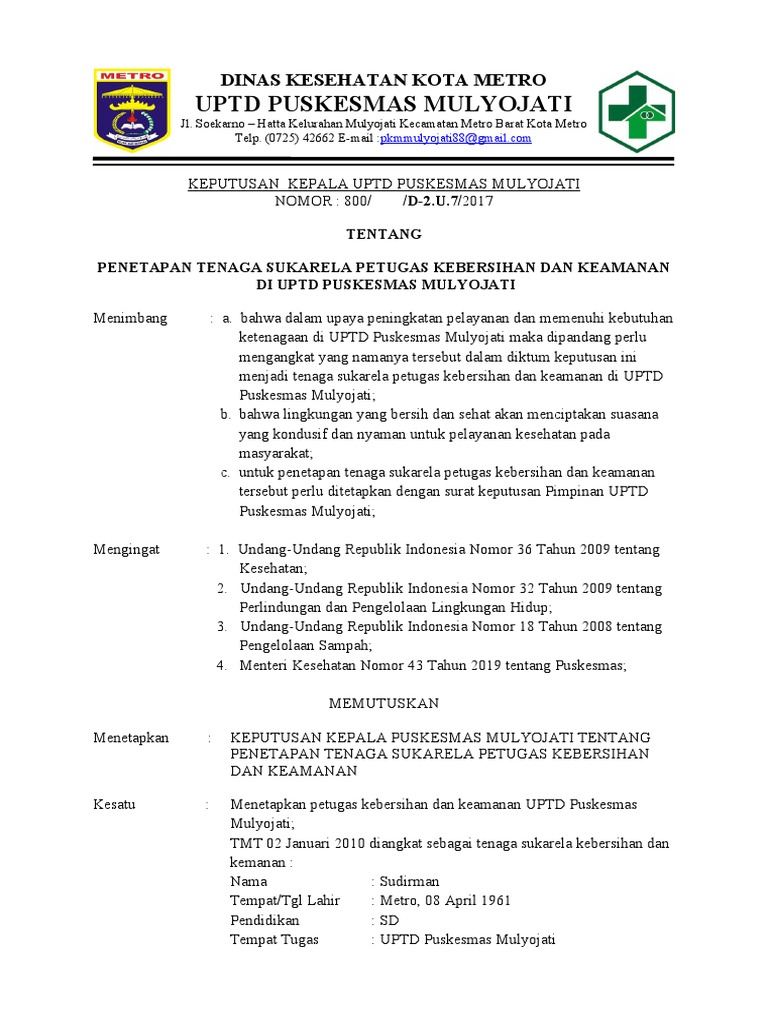 Penetapan Tenaga Sukarela Puskesmas | PDF