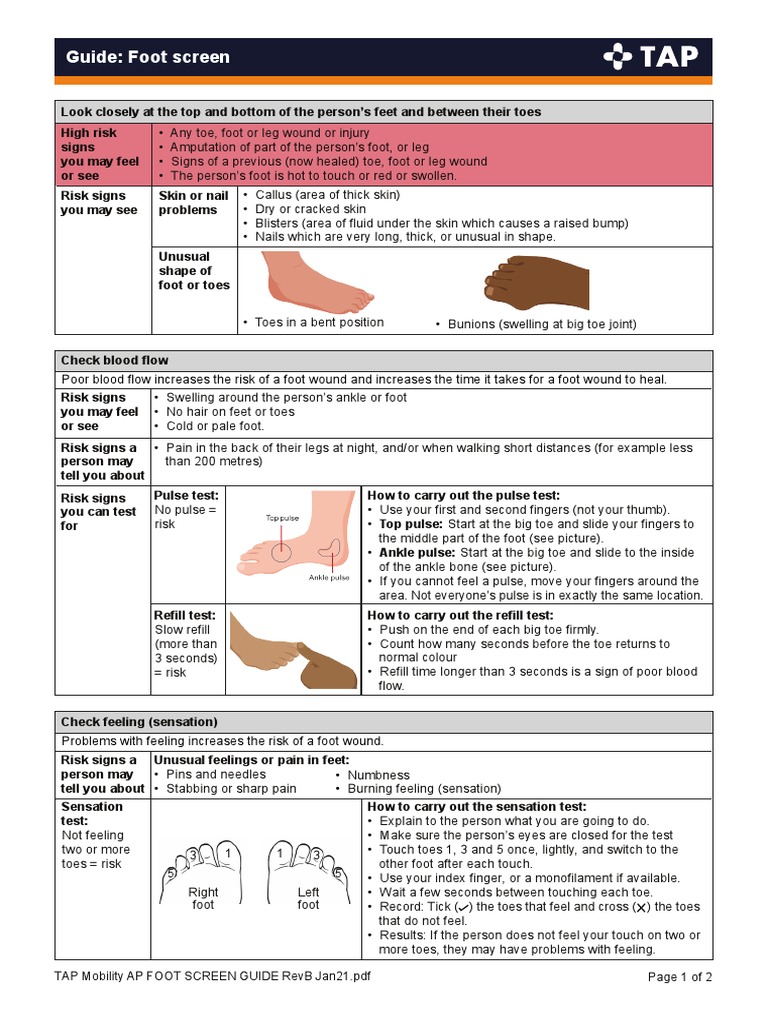TAP-Mobility-AP-FOOT-SCREEN-GUIDE-RevB-Jan21 (2) | PDF | Shoe | Toe