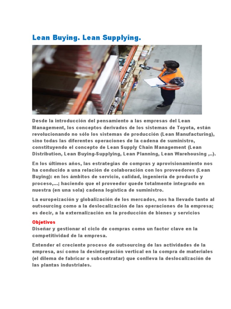 Lean Buying. Lean Supplying.: Objetivos | PDF | Outsourcing | Logística