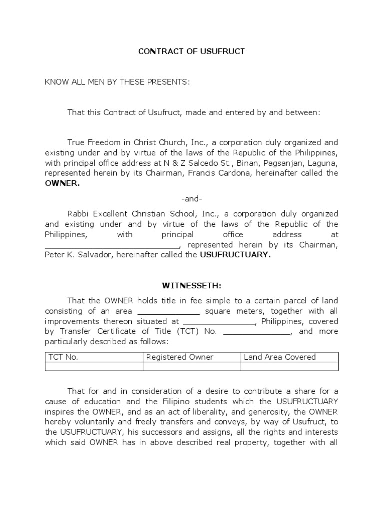 Contract of Usufruct | PDF | Law And Economics | Ethical Principles