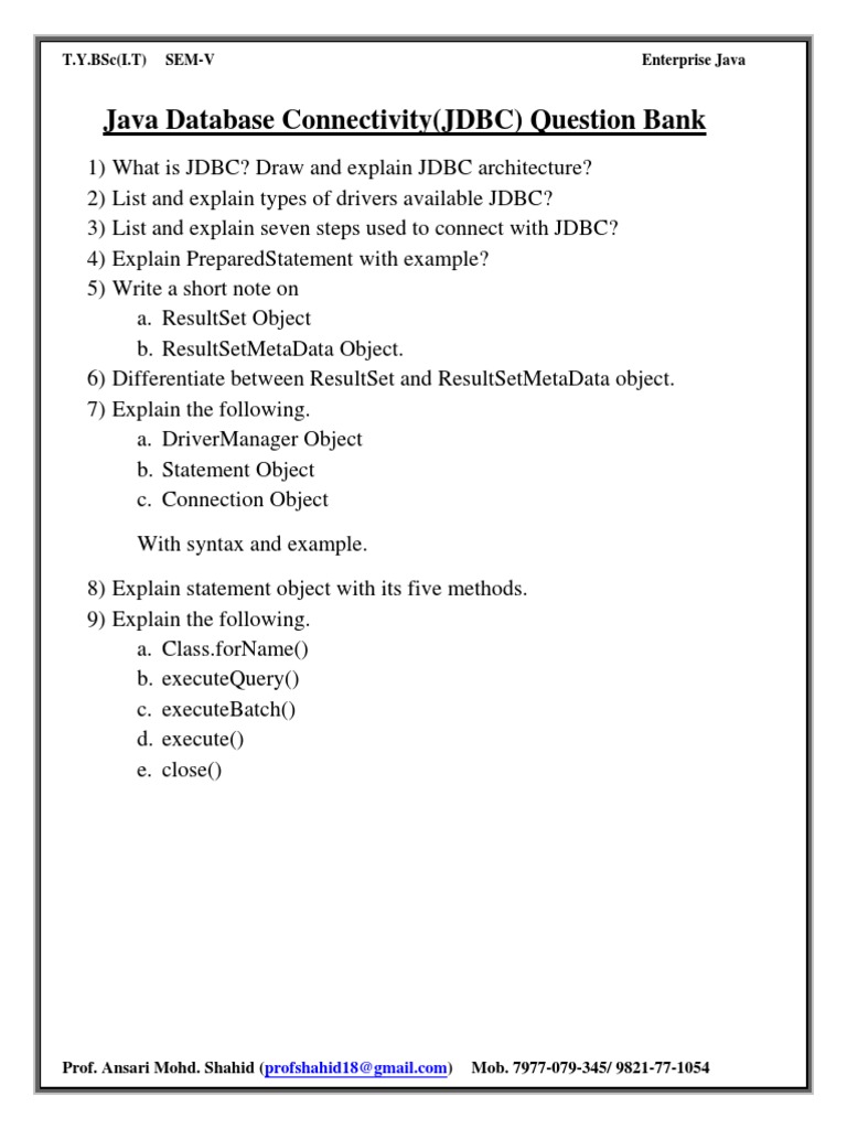 JDBC Questions Bank 2020 | PDF