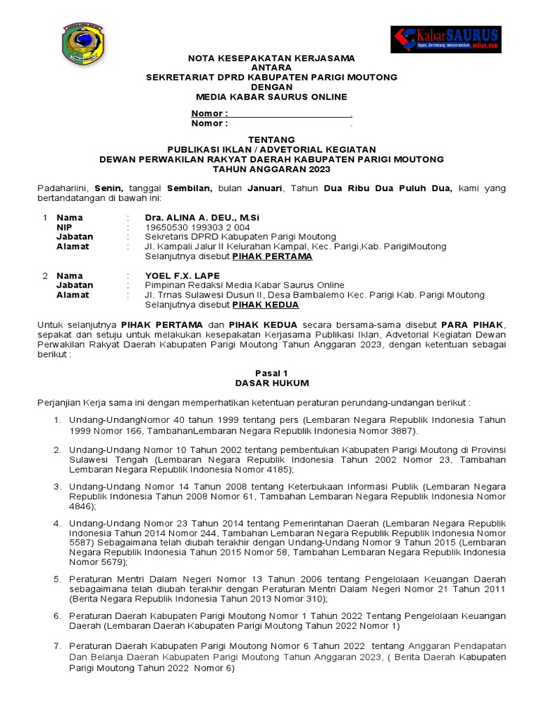 MoU BARU DENGAN Media Onlie - Kabar Saurus | PDF