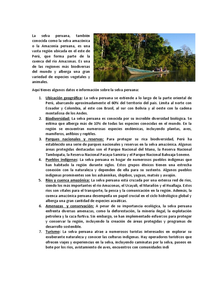 La Biodiversidad de la Selva Peruana | PDF | Selva amazónica | Perú