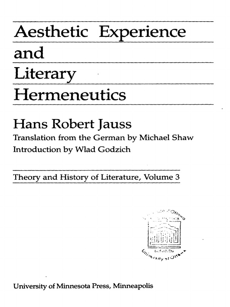 [Theory and History of Literature 3] Hans Robert Jauss - Aesthetic ...