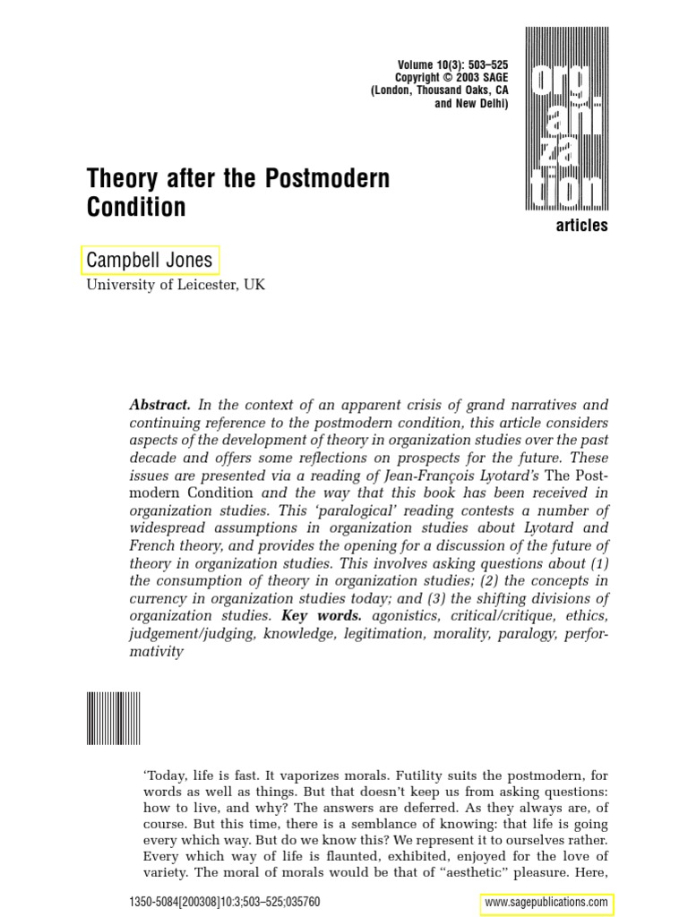 Theory After Postmodern Condition | PDF | Jean François Lyotard ...