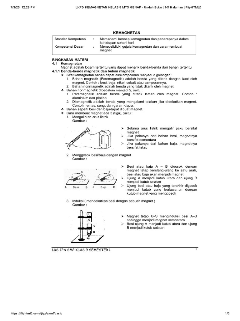 LKPD KEMAGNETAN KELAS 9 MTS GENAP - Unduh Buku - 1-5 Halaman - FlipHTML5 | PDF
