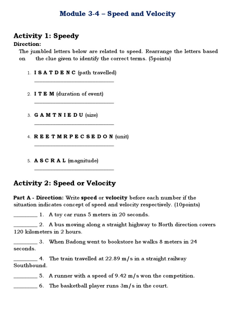 Module-3-4-Speed-and-Velocity | PDF | Velocity | Speed