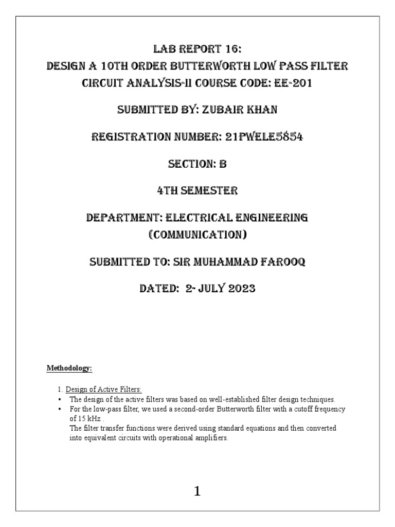 Lab Report 16 | PDF | Electronic Filter | Low Pass Filter