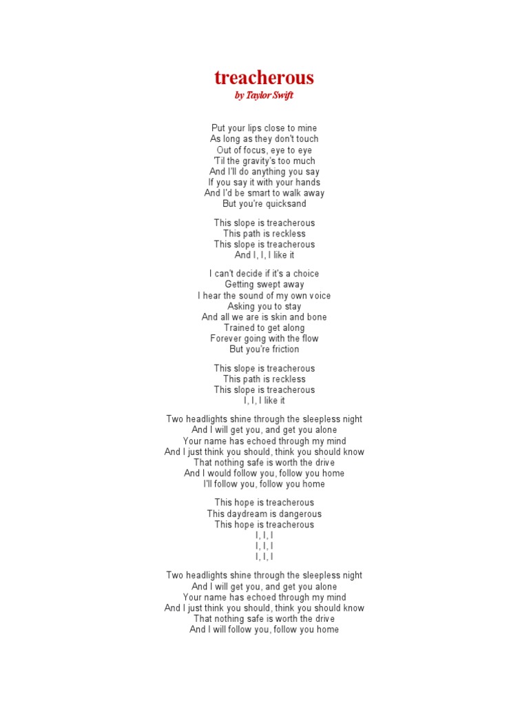 Treacherous Lyrics | PDF
