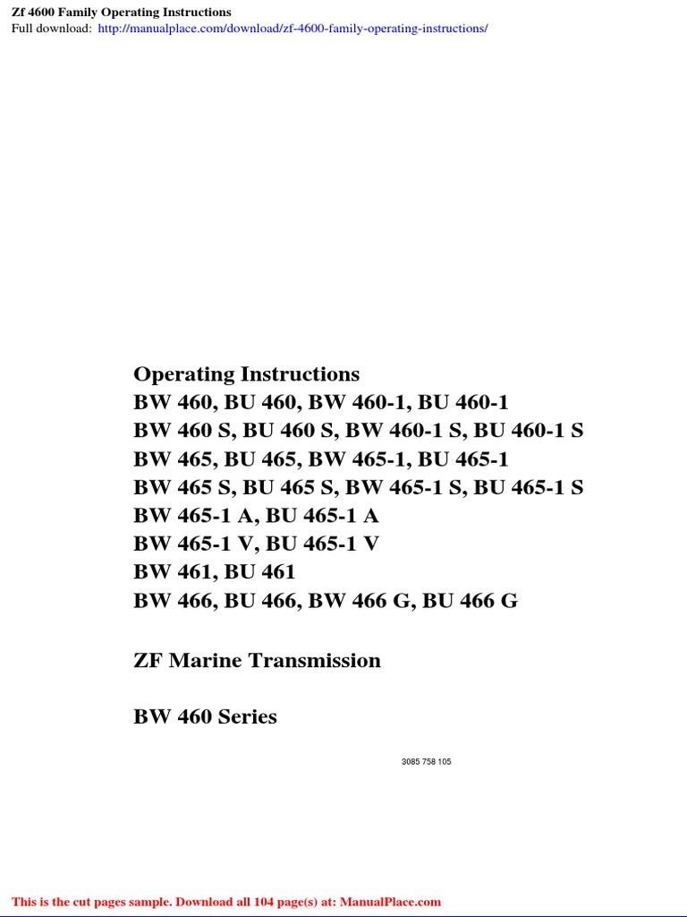 ZF 4600 Family Operating Instructions | PDF | Clutch | Valve