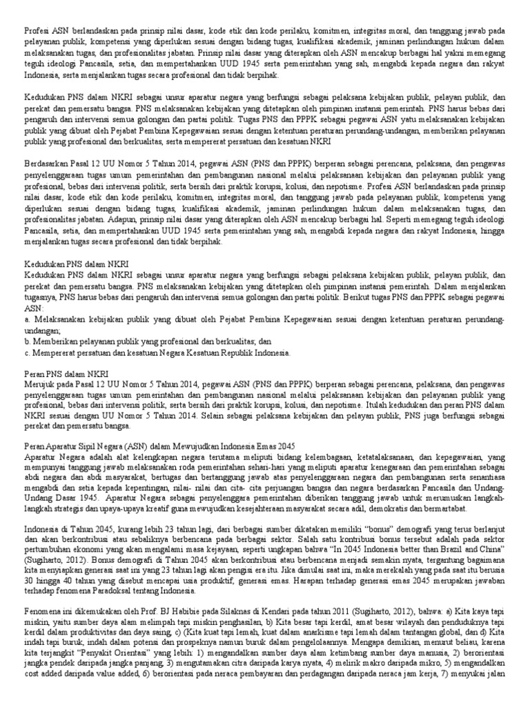 Profesi ASN Berlandaskan Pada Prinsip Nilai Dasar | PDF