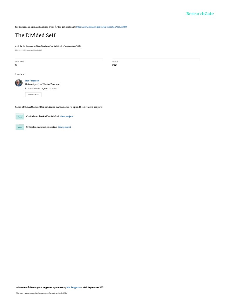 The Divided Self Laing Lain | PDF | Psychiatry | Mental Disorder