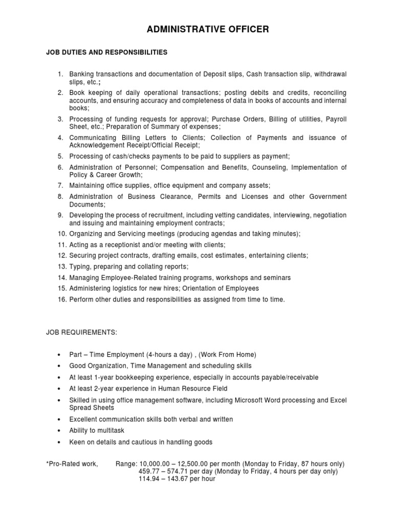 Administrative Officer - Job Duties, Responsibilities and Requirements ...