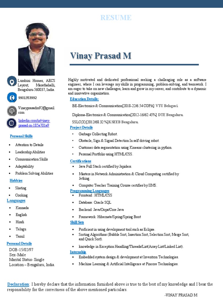 Vinay Prasad M | PDF | Java (Programming Language) | Computer Programming