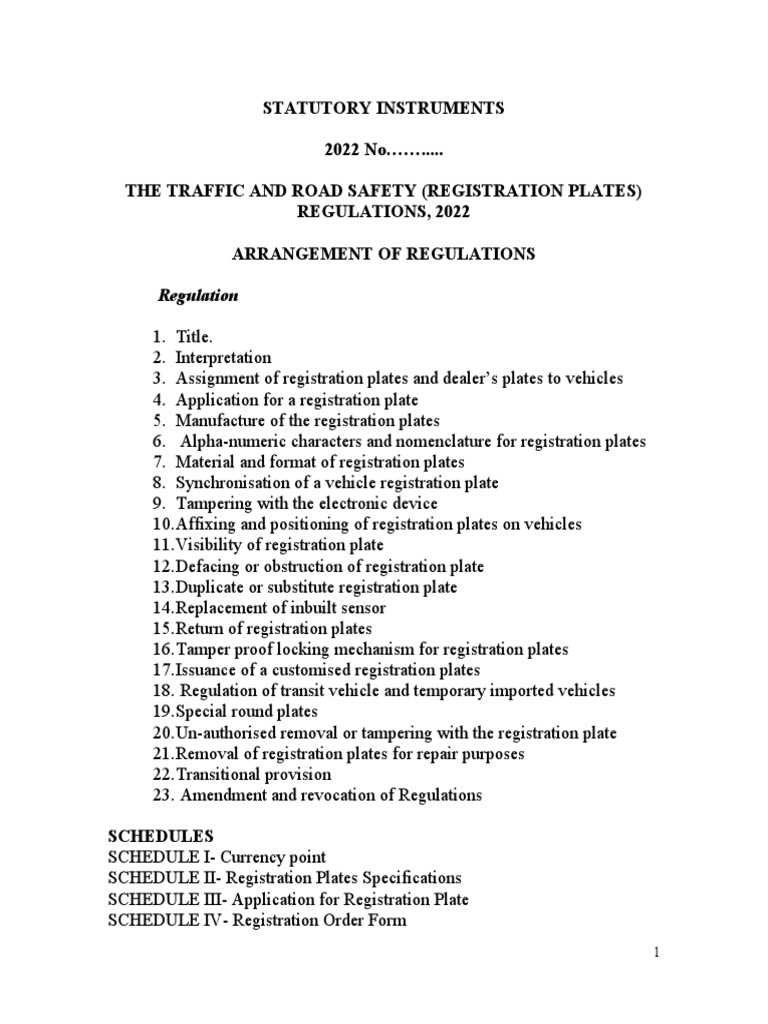 The Final Traffic and Road Safety Registration Plates Regulations, 11. ...