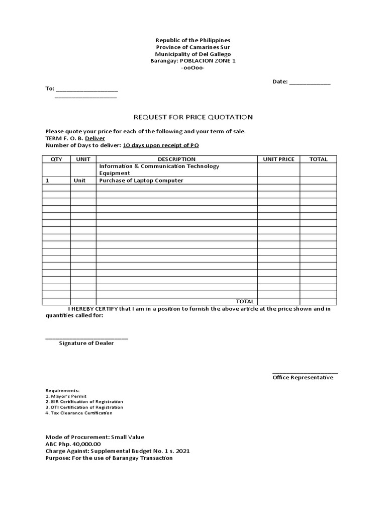 Request For Price Quotation | PDF
