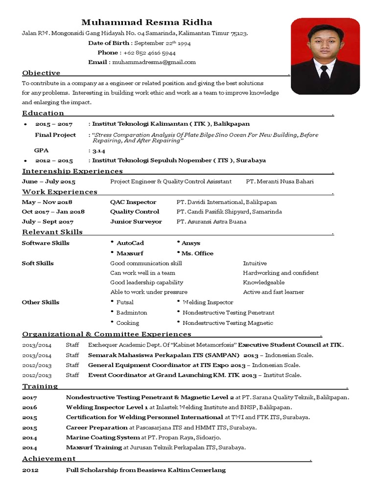 CV Muhammad Resma Ridha 2018 | PDF | Mechanical Engineering | Engineering