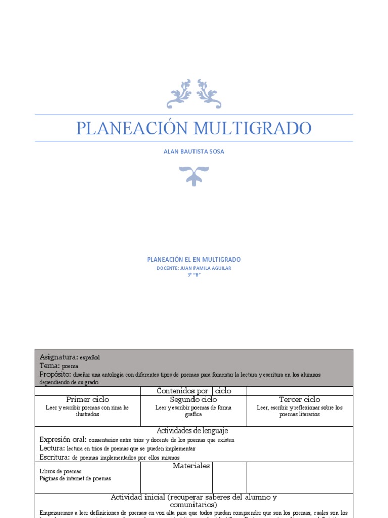 PLANEACIÓN MULTIGRADO | PDF | Escritura