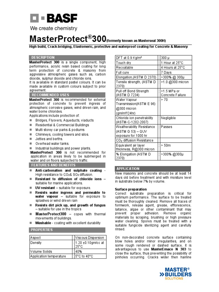MasterProtect 300: Waterproof Coating Guide | PDF | Concrete | Water
