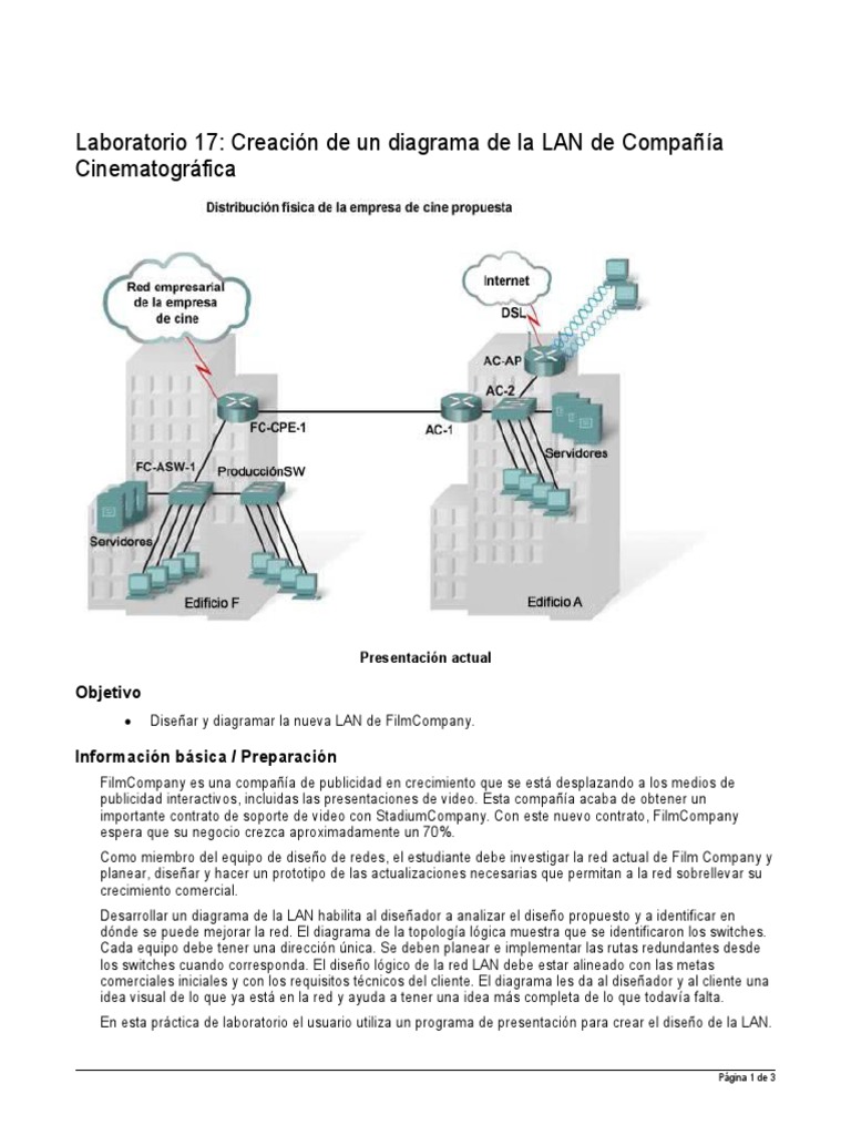 17 Creación de Un Diagrama de La LAN de Compañía Cinematográfica | PDF | Diseño | Conmutador de red