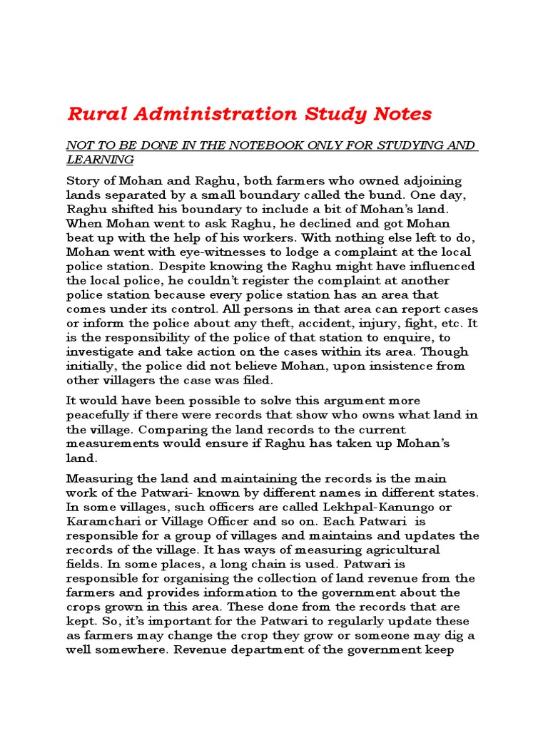 6 Rural Admin Study Notes | PDF | Government