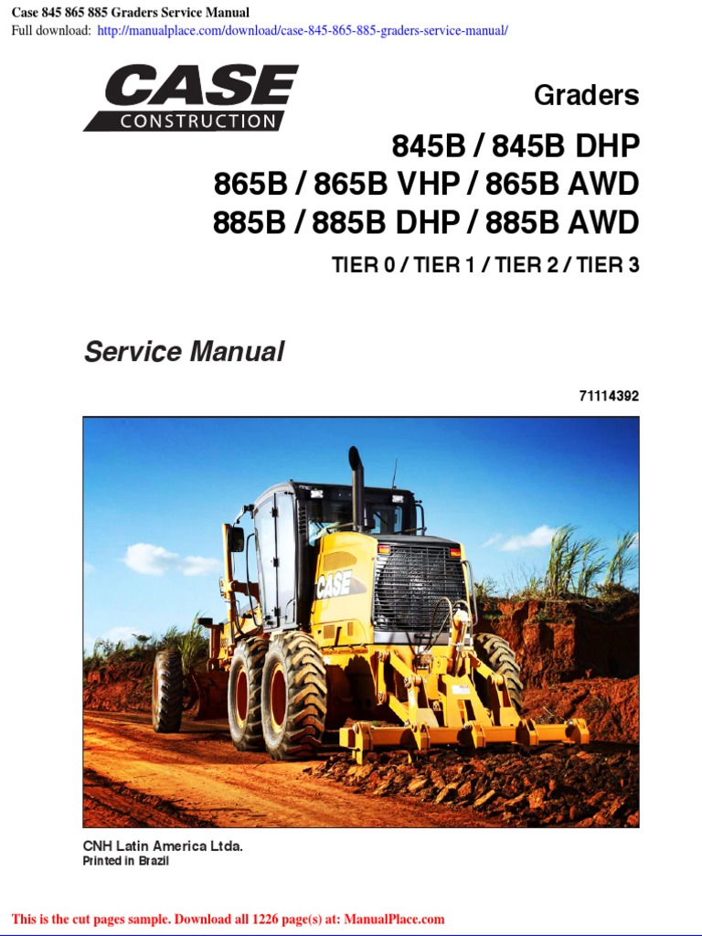 Case 845 865 885 Graders Service Manual | PDF | Motor Oil | Axle