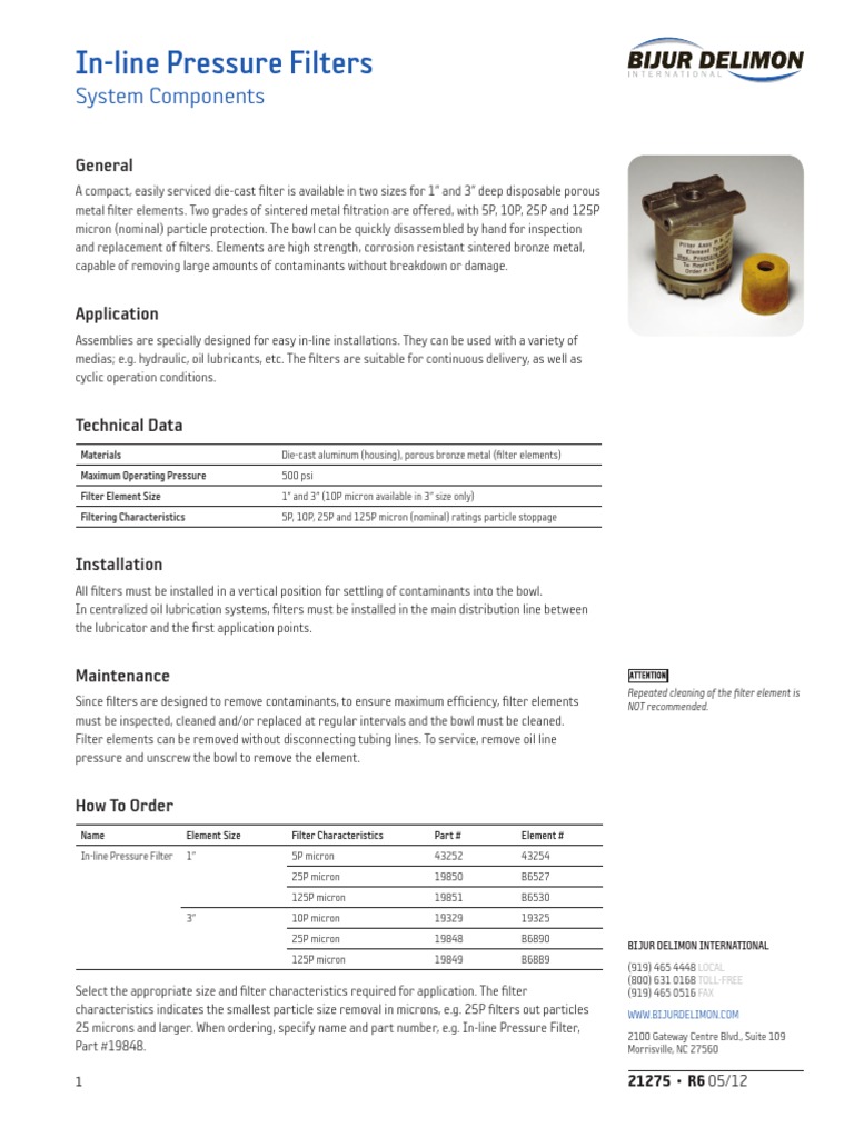 B ACC In-line-Filter DS-R6 | PDF | Filtration | Lubricant