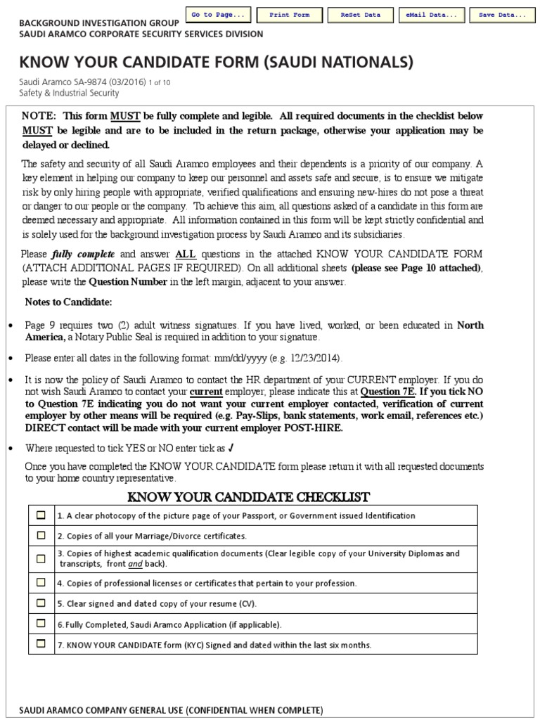 Know Your Candidate Form (Saudi Nationals) | PDF | Identity Document ...