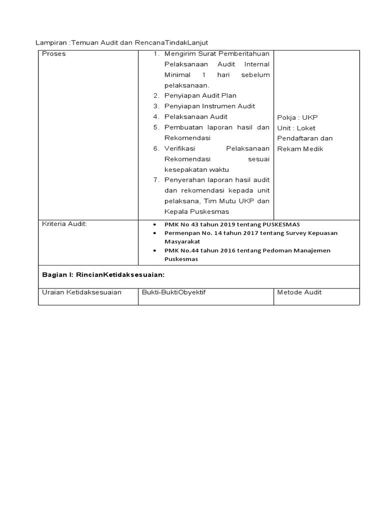 Contoh Temuan Audit Dan Rencana Tindak Lanjut | PDF