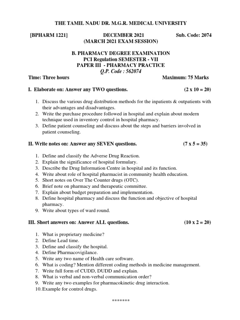 Pharmacy Practice Exam Papers Overview | PDF | Pharmacy | Over The ...