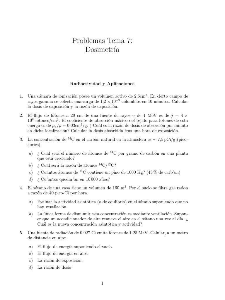 Problemas Tema 7: Dosimetr Ia | PDF | Rayo gamma | Desintegración radioactiva
